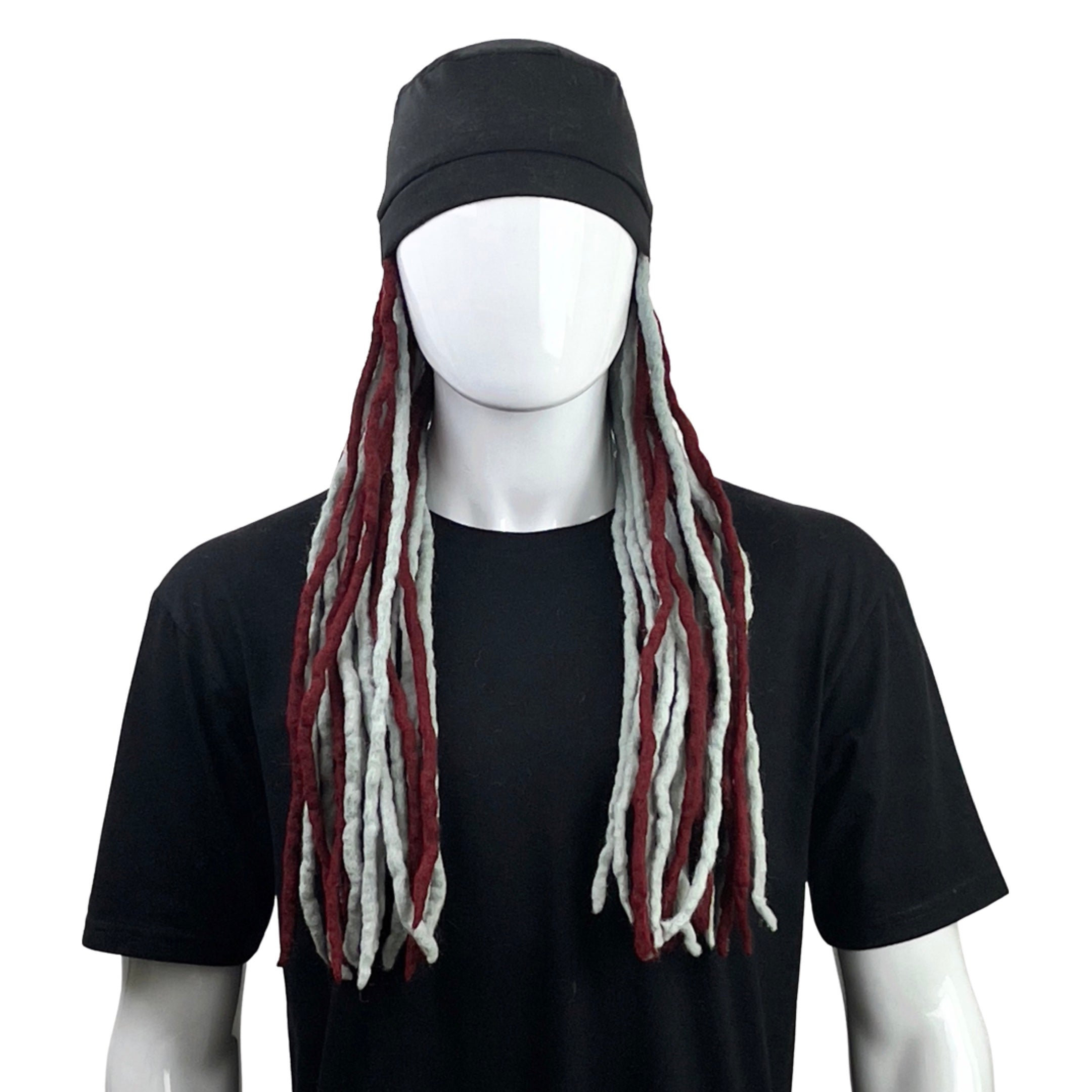 Fanlocks Skullcap and Dreadlocks - Maroon and Gray