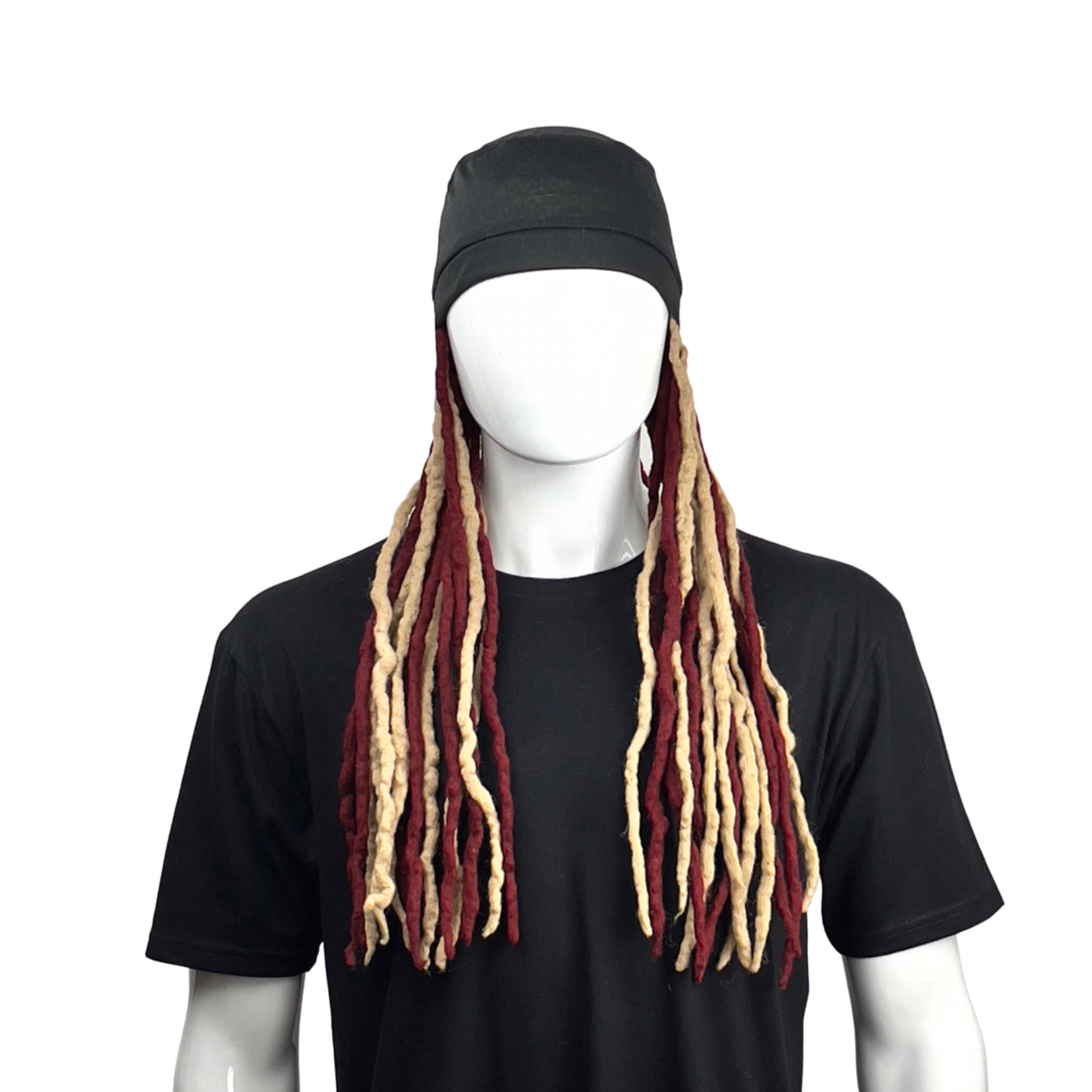Fanlocks Skull Cap and Dreads - Maroon and Metallic Gold
