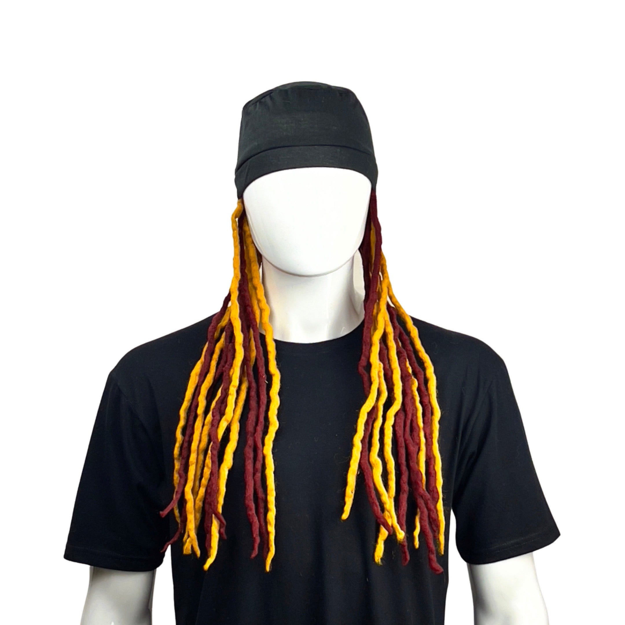 Fanlocks Skullcap and Dreadlocks - Maroon & Yellow Gold